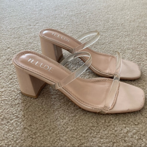 Illude | Shoes | Nude Square Toe Clear Strap Block Heel Illude | Poshmark